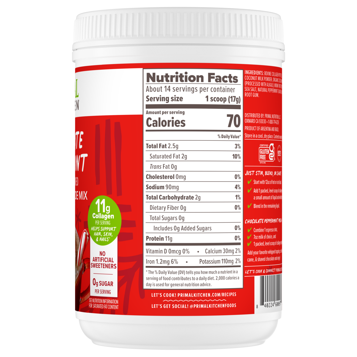 Collagen Peptides | Chocolate Peppermint Collagen Drink Mix | Primal ...